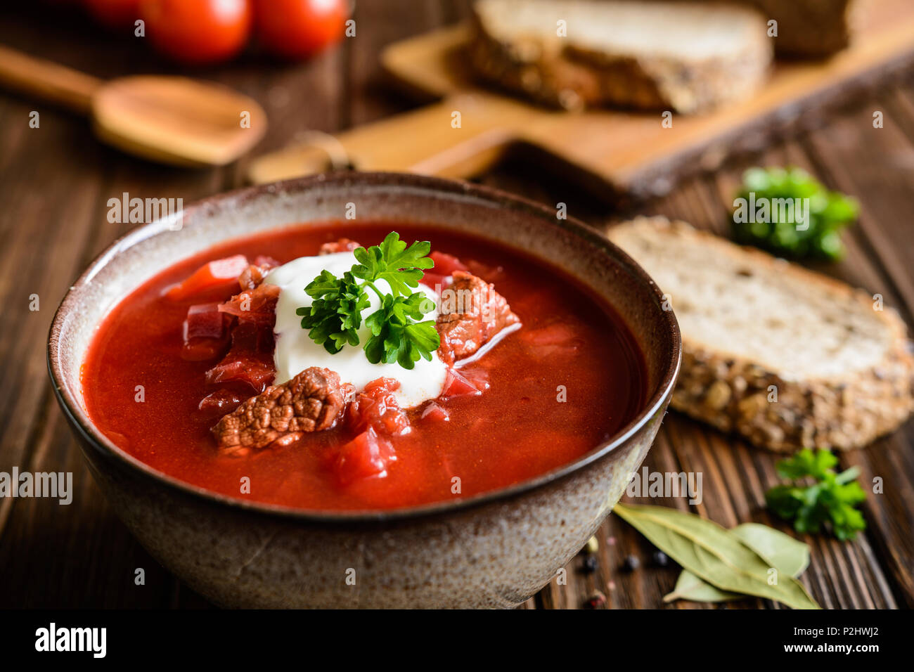 Borscht - traditional Ukraine soup made of beetroot, tomato, cabbage ...