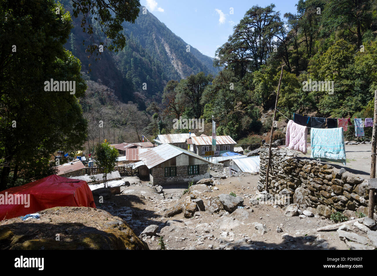 Traditional Houses In The Village Of Lama Hotel Langtang Stock Photo ...
