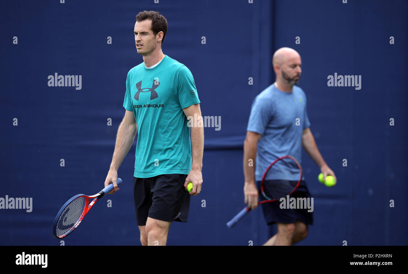 Andy Murray practices with coach Jamie Delgado (right) during a ...