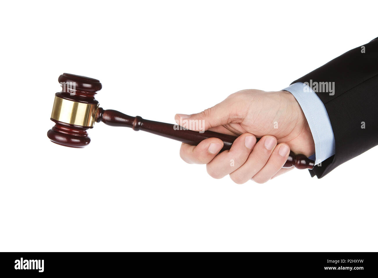 Hand holding wooden gavel Stock Photo - Alamy