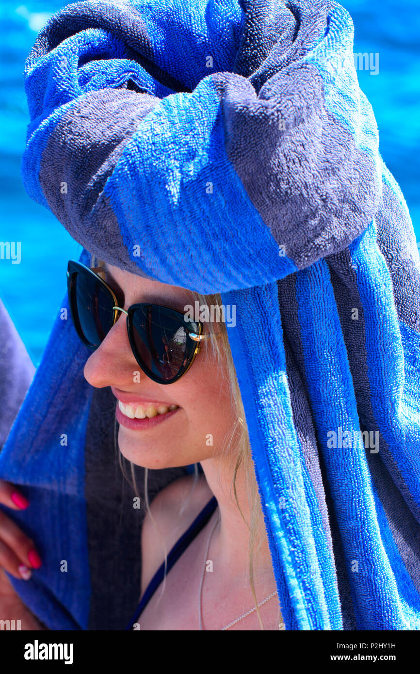 Sharm el-Sheikh, Egypt - March 14, 2018. The original headdress made of ...