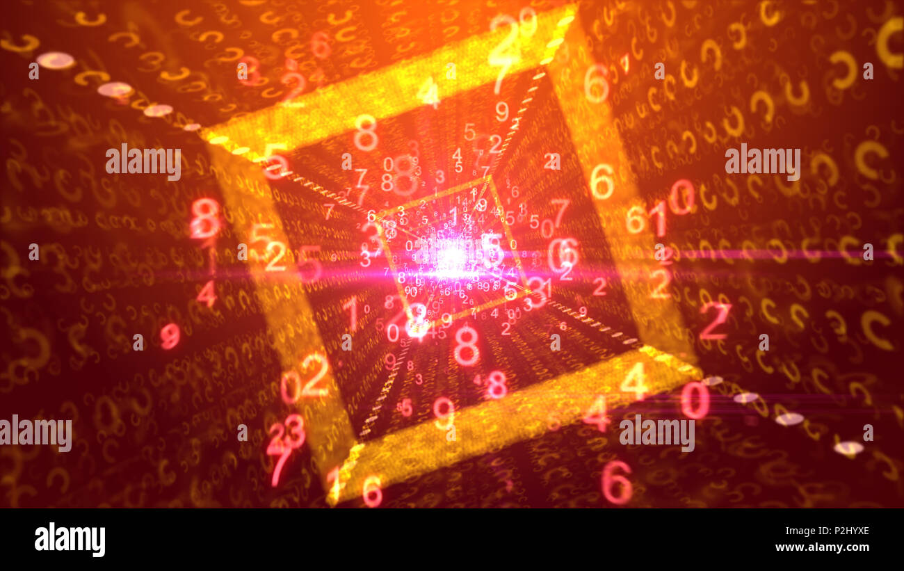 A celebratory 3d rendering of twirling pink and yellow digits flying in ...