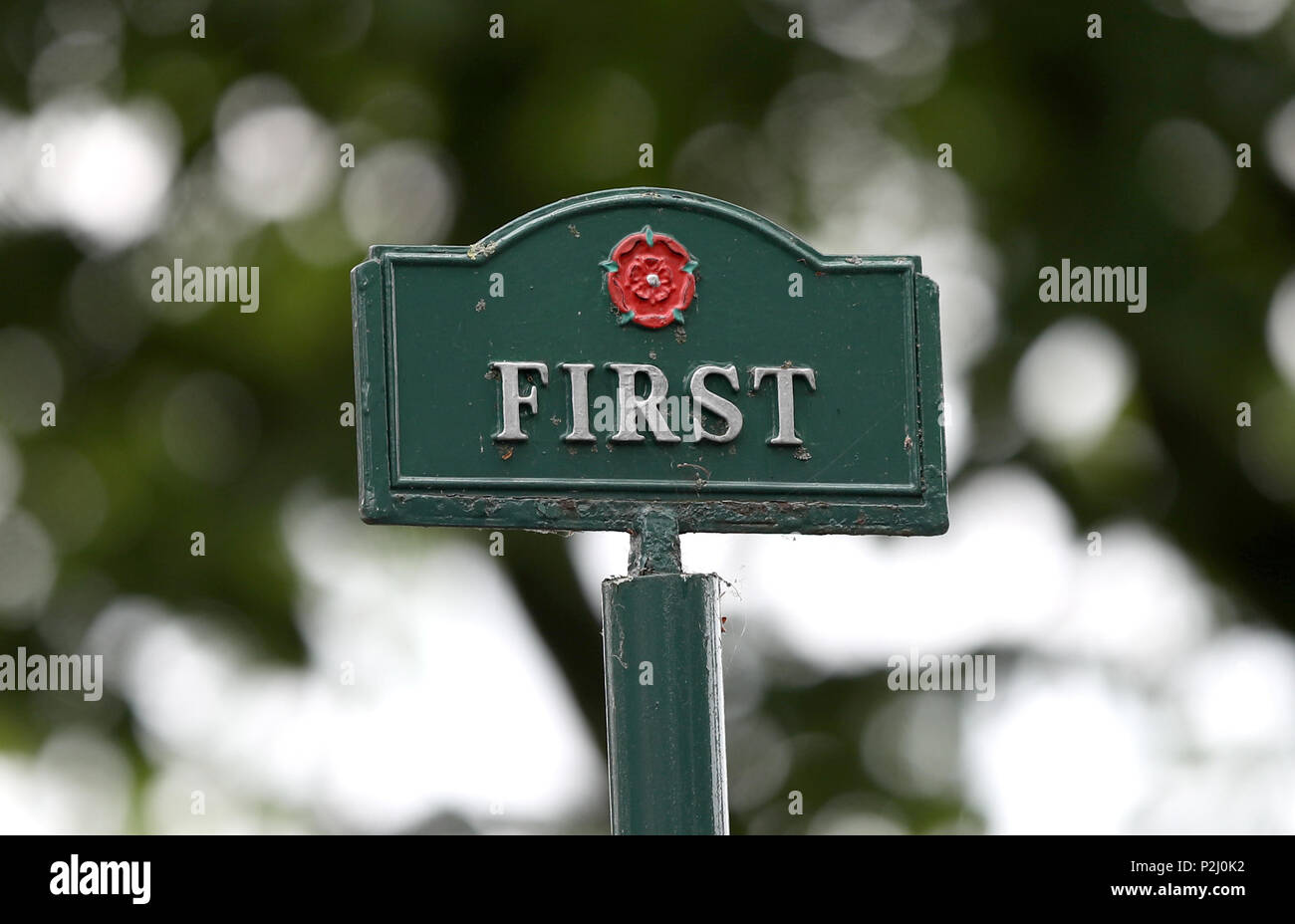 A general view of the first placed post at Haydock Park Stock Photo - Alamy