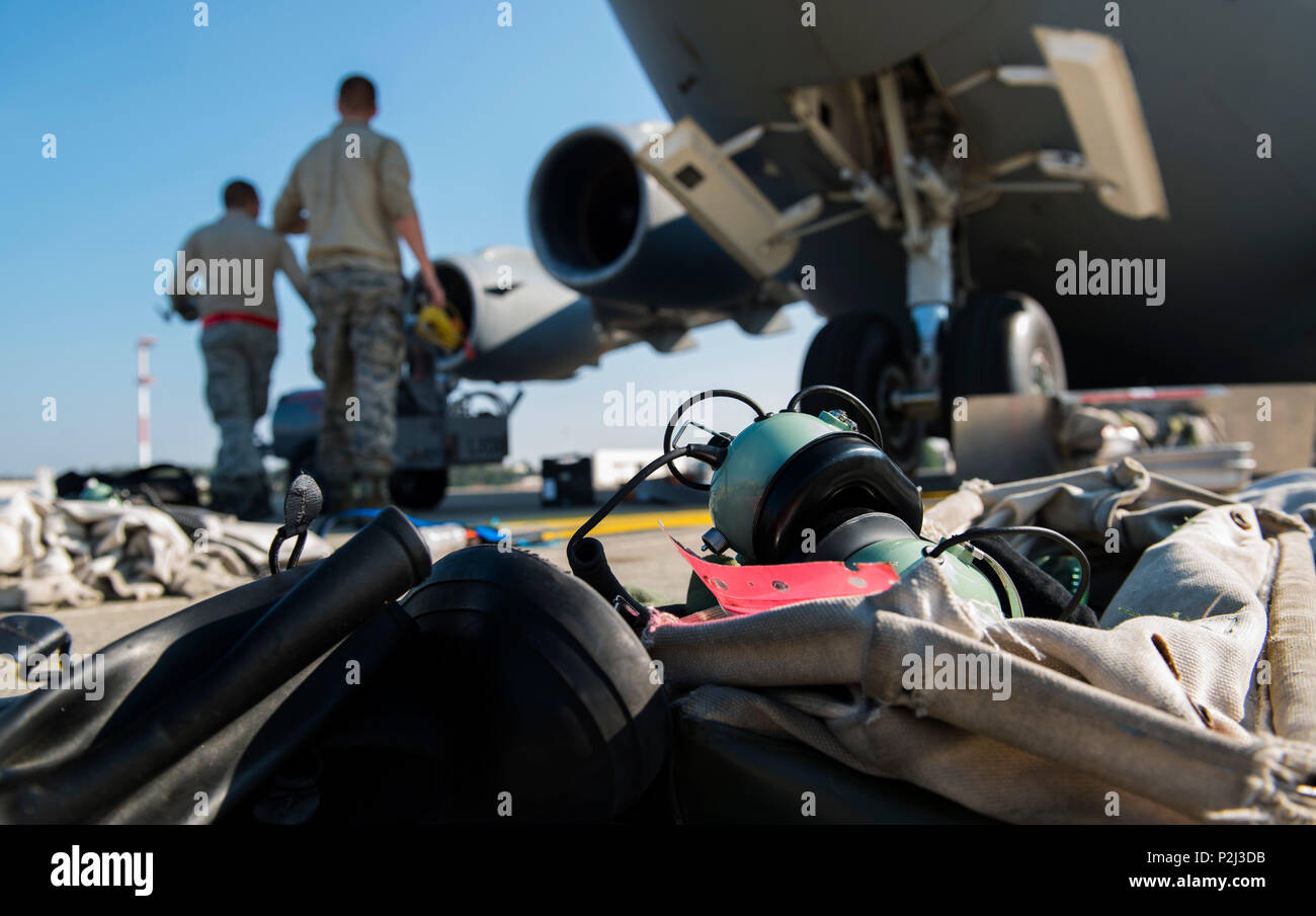 Personal protective equipment lays on the flightline before Airmen from ...