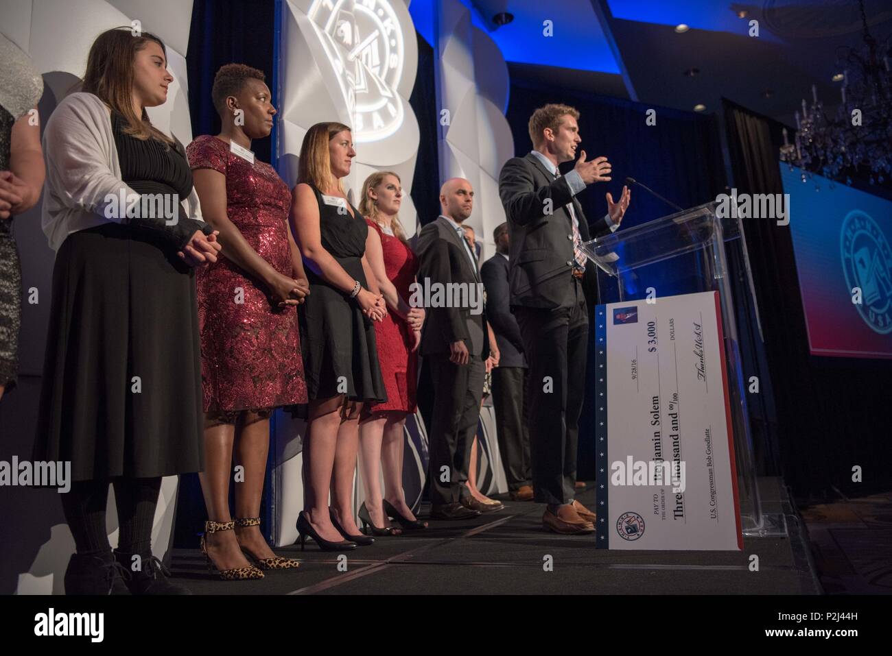 Benjamin Solem addresses the 2016 ThanksUSA Gala, after recieving a ...