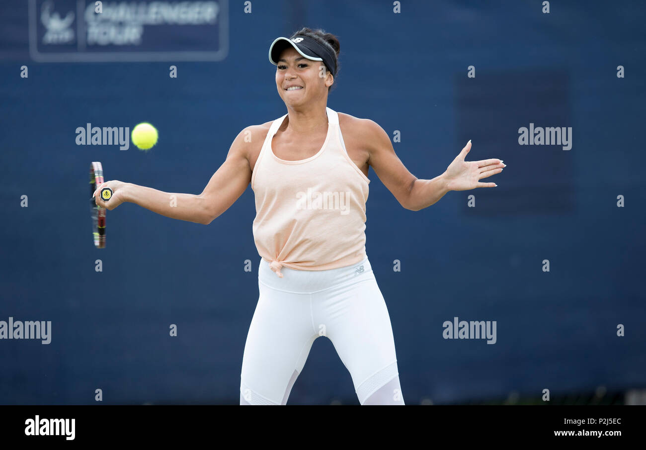 Heather Watson of Great Britain during a practise session with her ...