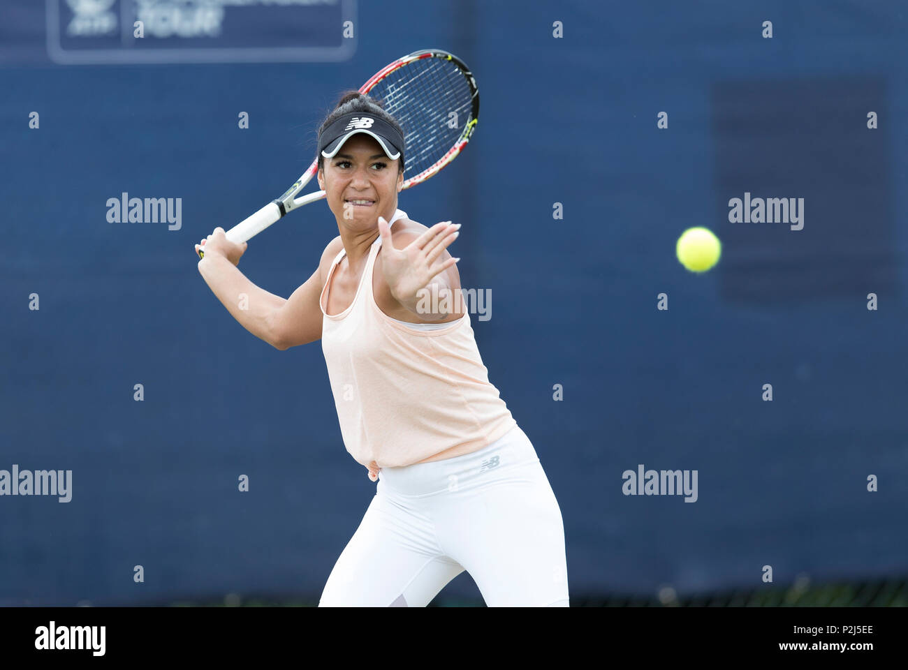 Heather Watson of Great Britain during a practise session with her ...