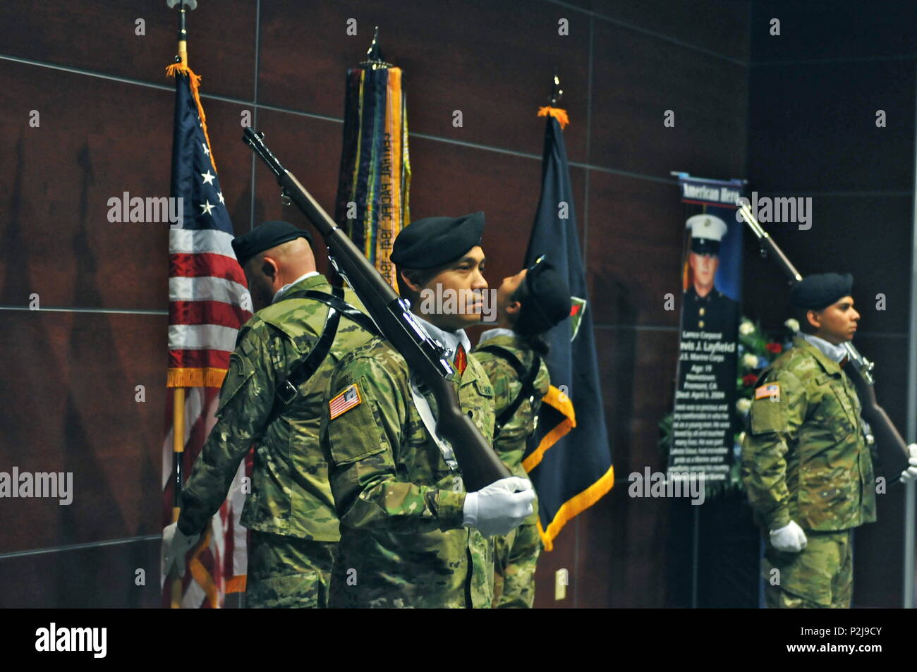 The 63rd Regional Support Command Color Guard places the colors prior ...