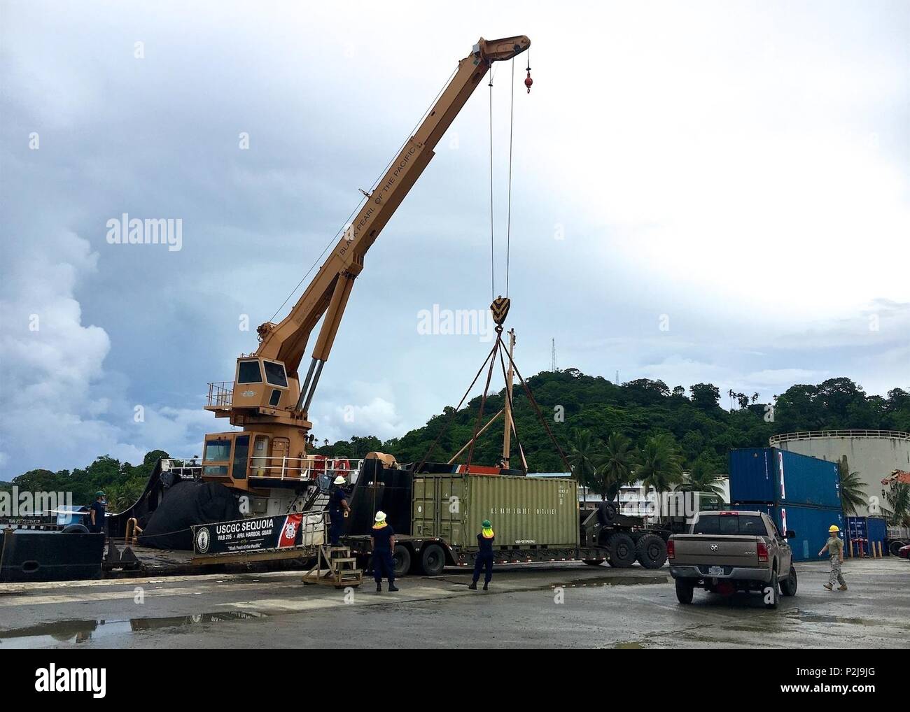 U.S. Coast Guardsman assigned to the buoy tender USCGC Sequoia (WLB-215 ...
