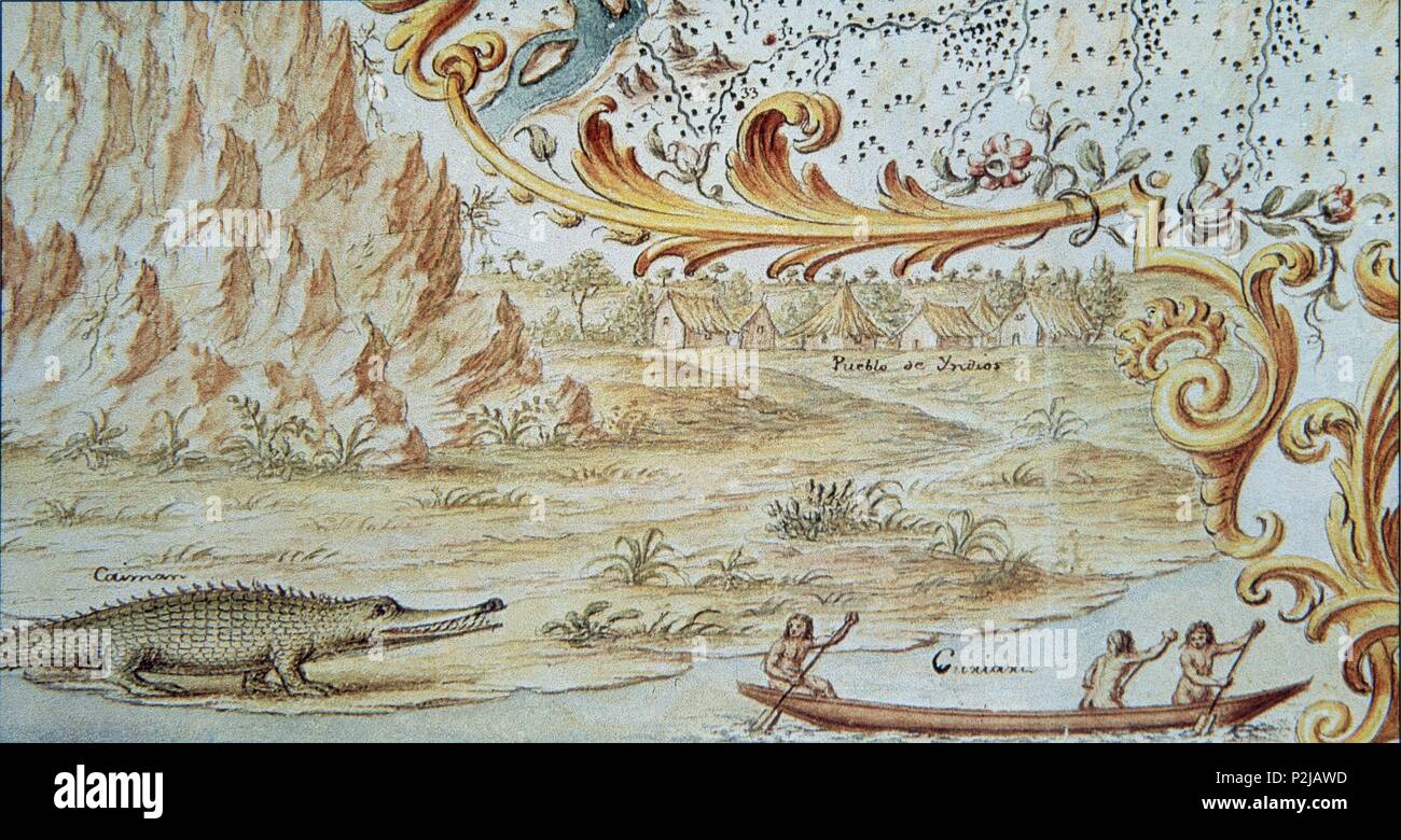 Map of the region of Cumana in Venezuela : detail of the canoe and the ...