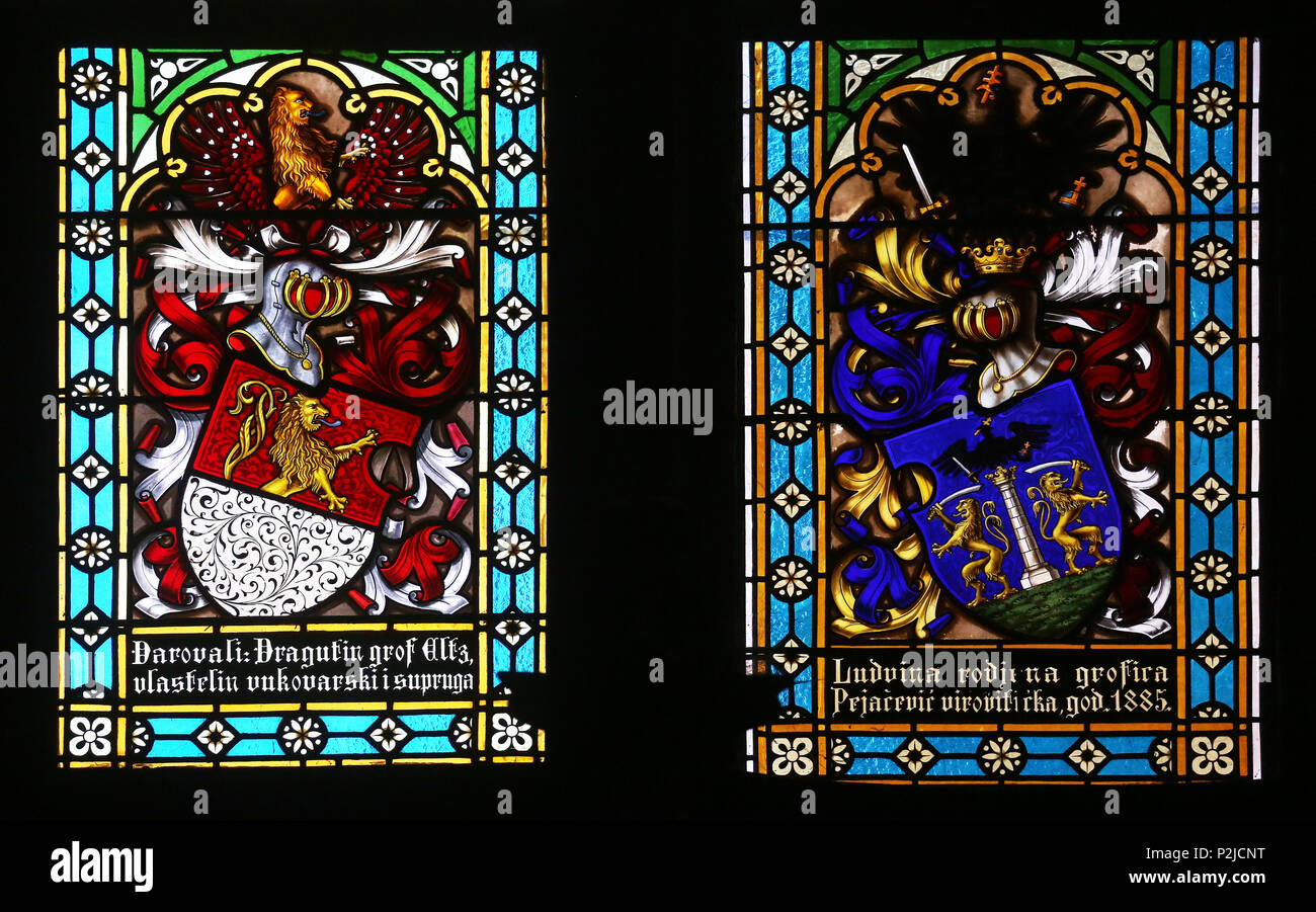 Coat of arms of Count Eltz and Countess Ludvine Pejacevic, stained ...