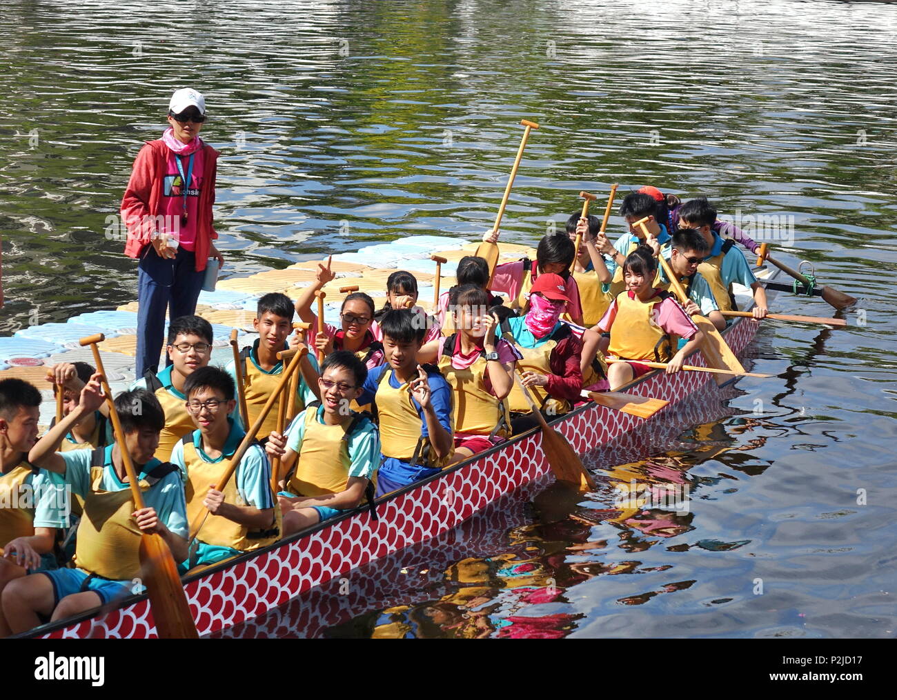 KAOHSIUNG, TAIWAN -- JUNE 10, 2018: A team of junior high school ...