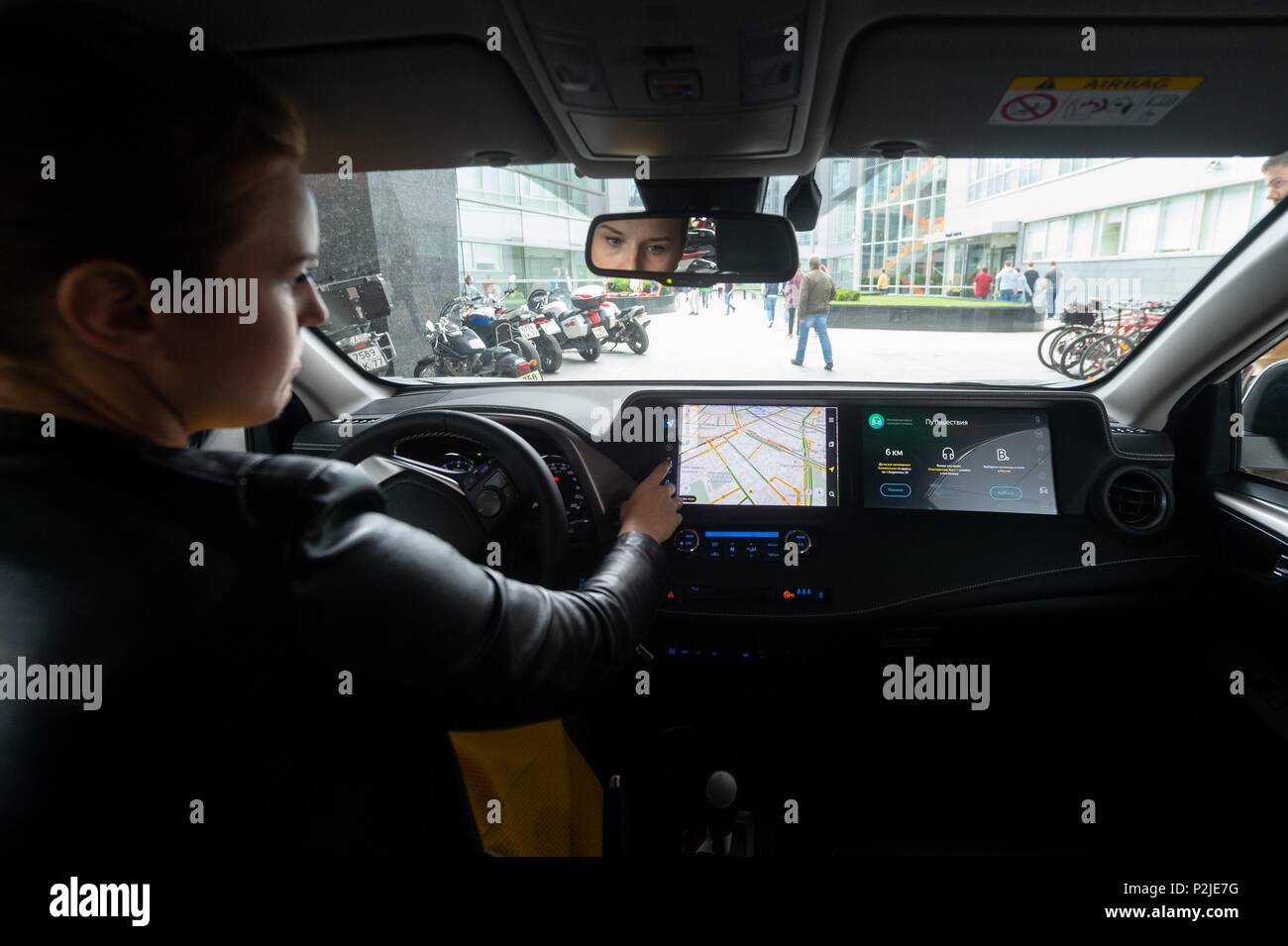 June 7, 2018. - Russia, Moscow. - Dashboard of Toyota RAV4 with Yandex ...