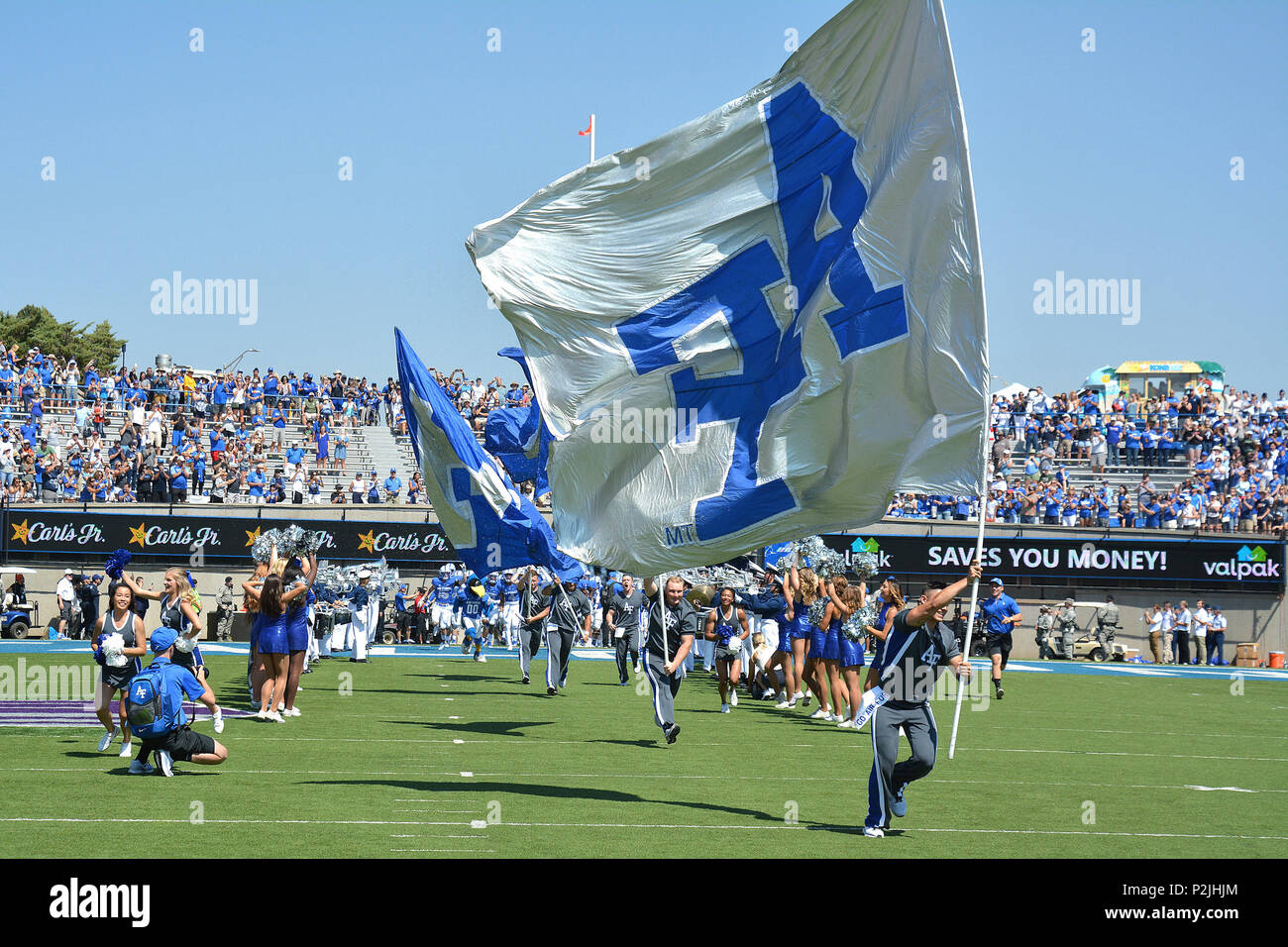 The Air Force Cheer Team enters Falcon Stadium as Air Force takes the ...