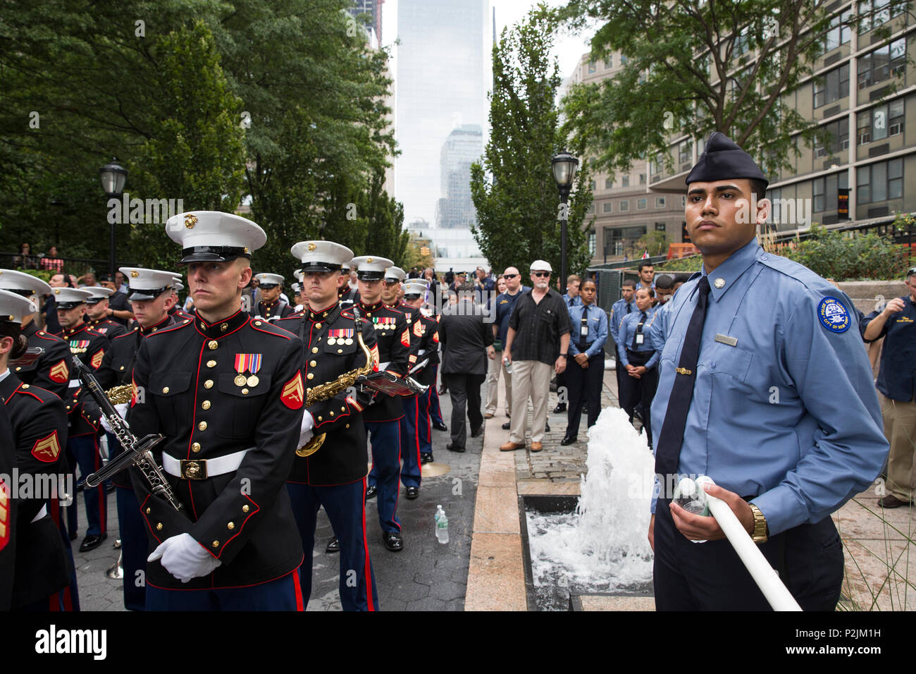 U.S. Marines assigned to U.S. Marine Corps Band, Quantico, Va., stand ...