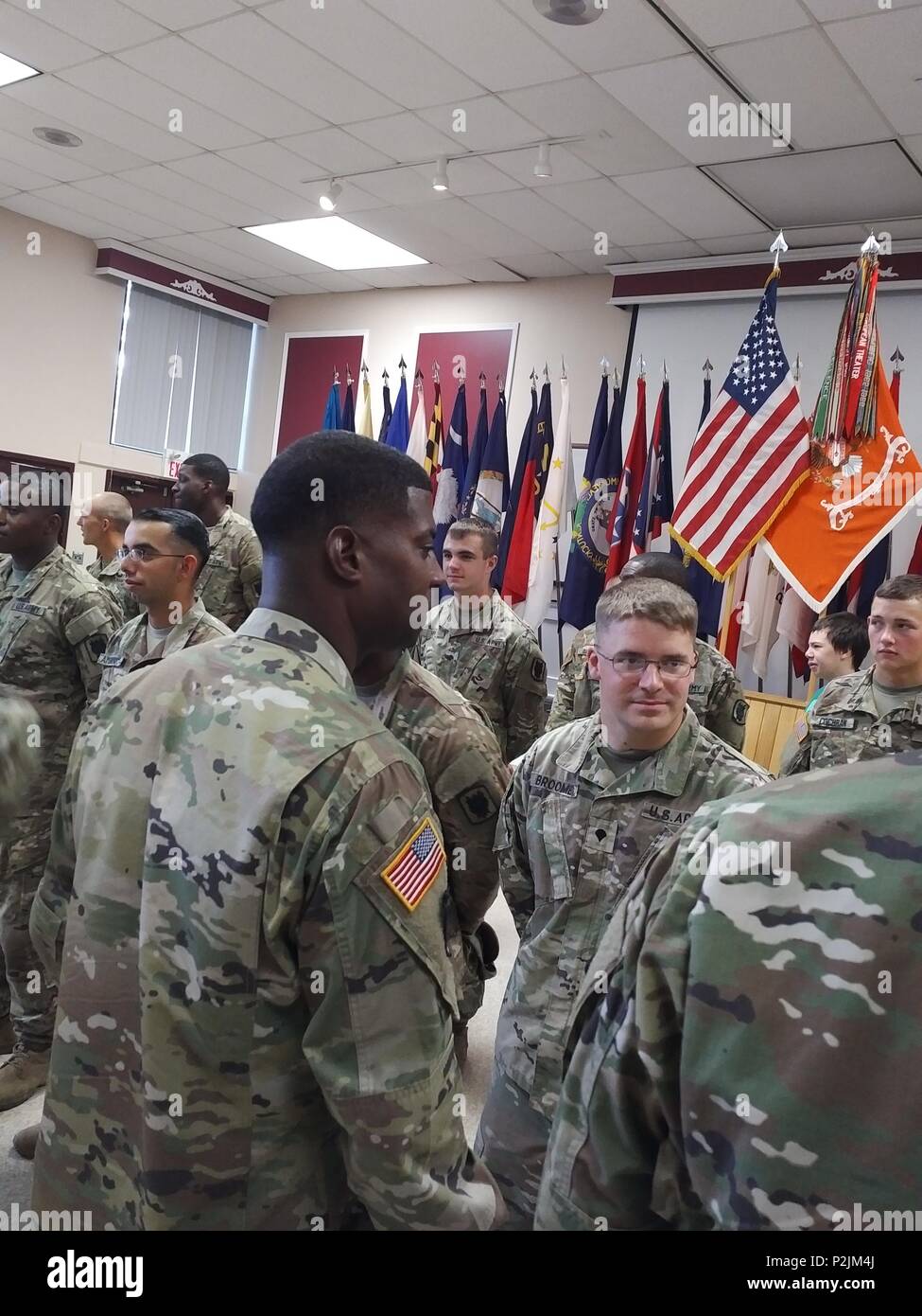 Battalion Command Sergeant Major Barrett speaks with the deploying ...