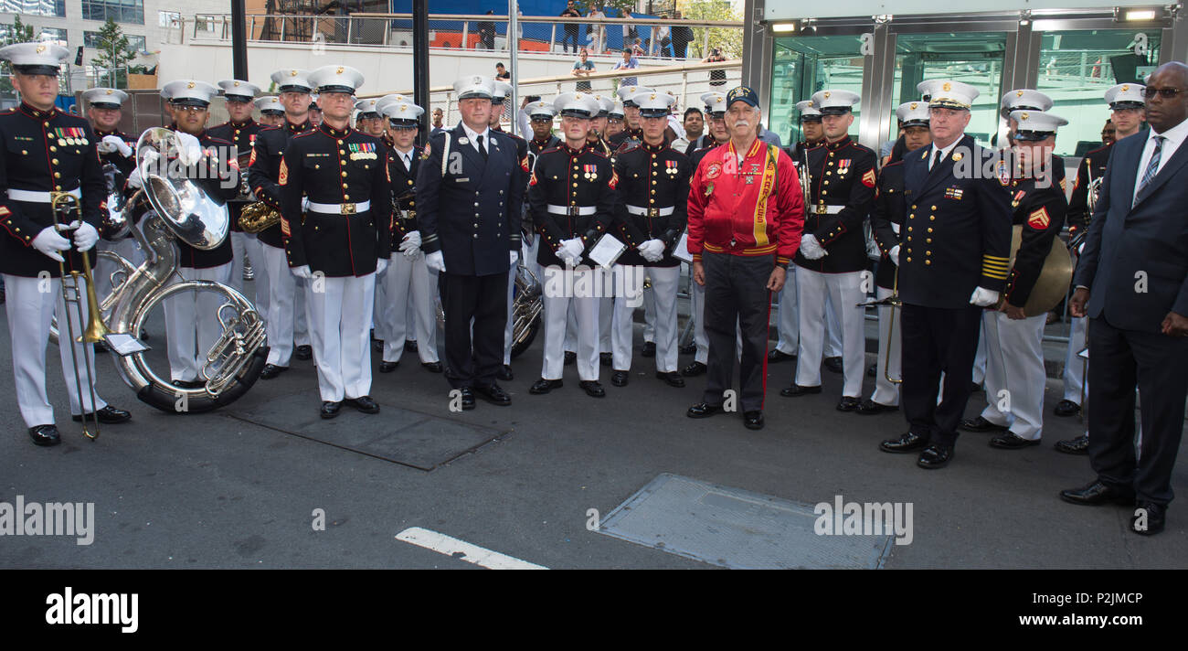 U.S. Marines assigned to U.S. Marine Corps Band, Quantico, Va., pose ...