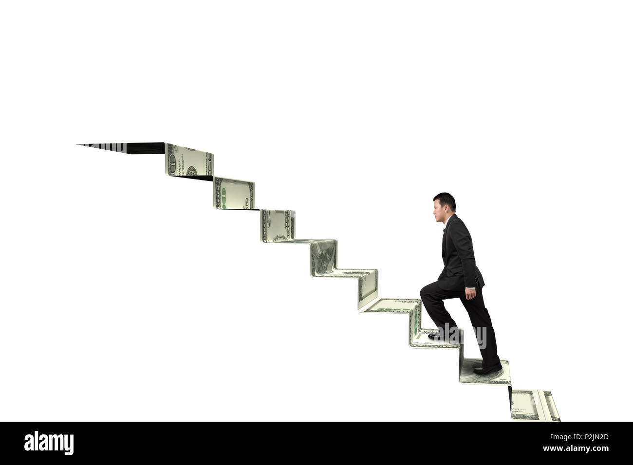 Climbing to top of money stairs isolated in white background Stock ...