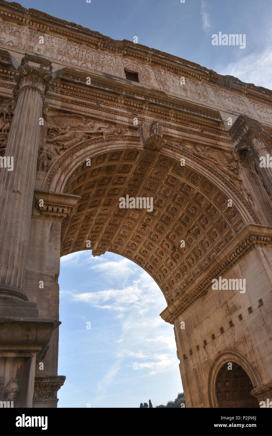 The Arch of Septimius Severus (203 AD) is a white marble triumphal arch ...