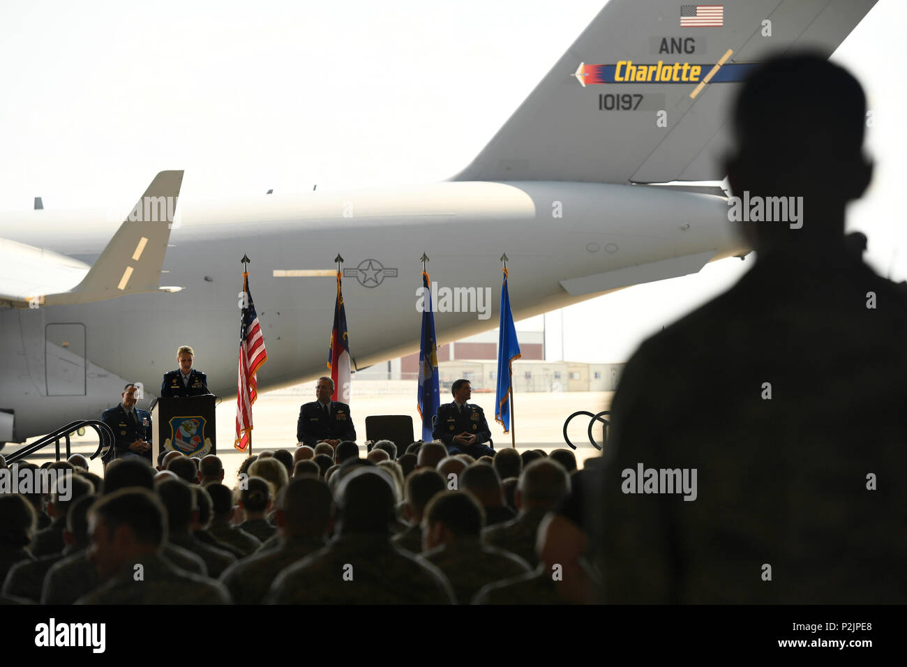 U.S. Air Force Col. Bryony Terrell, Commander of the 145th Airlift Wing ...