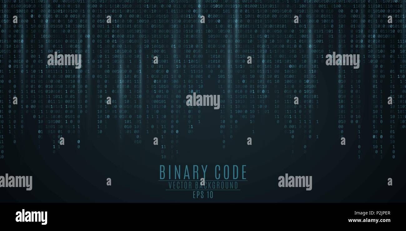 Binary code background. Blue glow. Falling figures. Blurring of figures ...