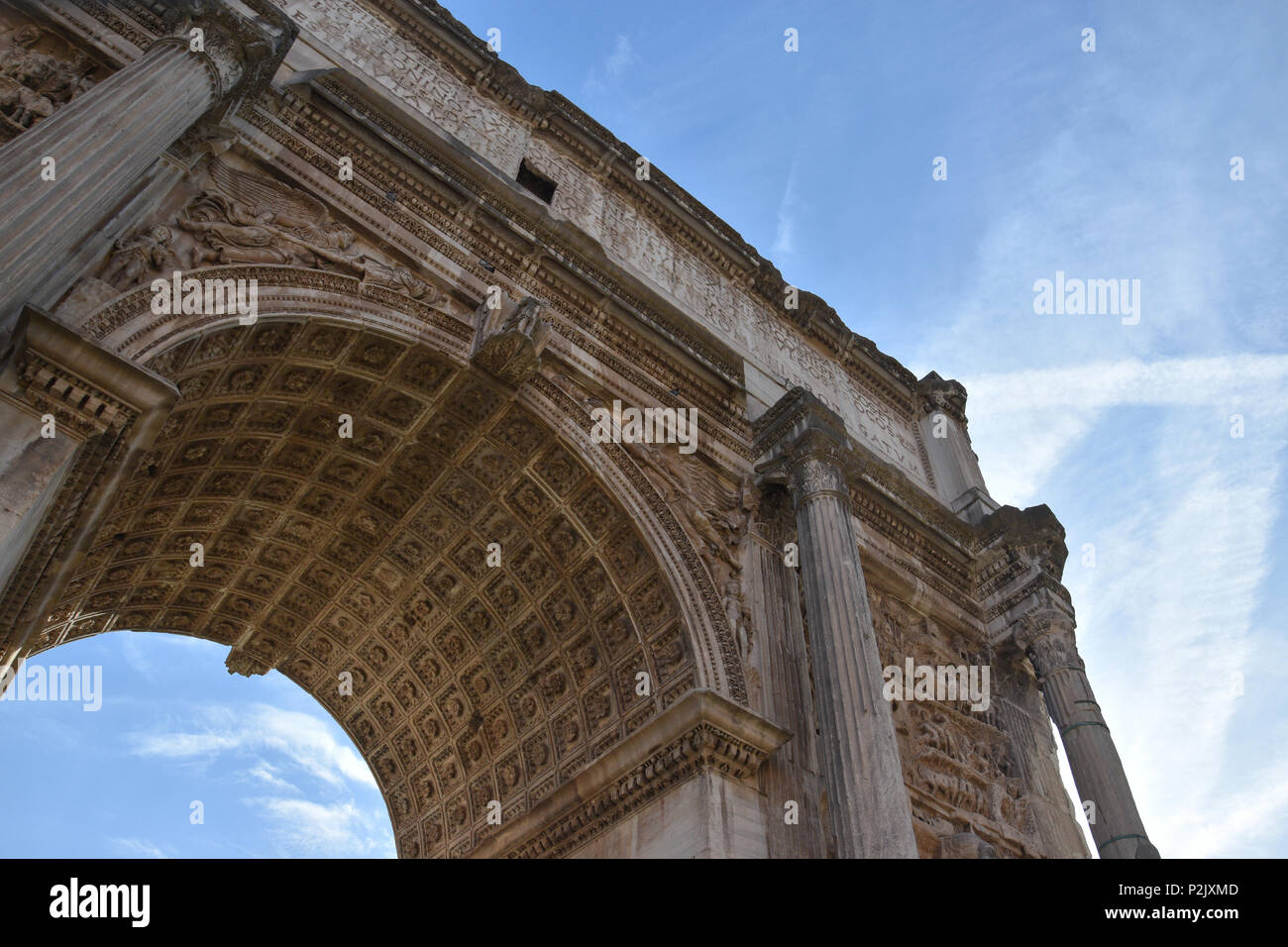 The Arch of Septimius Severus (203 AD) is a white marble triumphal arch ...