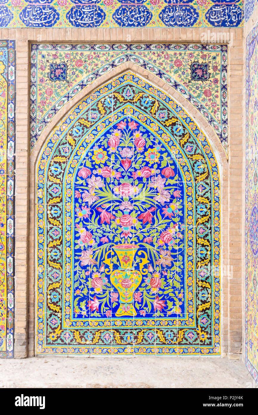 Decorative tiles at Masjed-e Agha Bozorg mosque, Kashan, Iran Stock ...