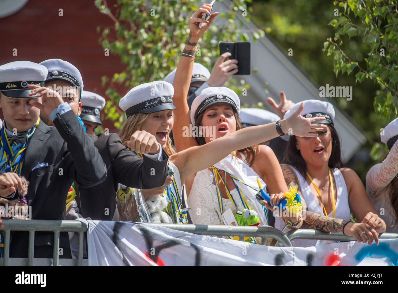 Graduation day from gymnasium in the city center of Norrkoping ...