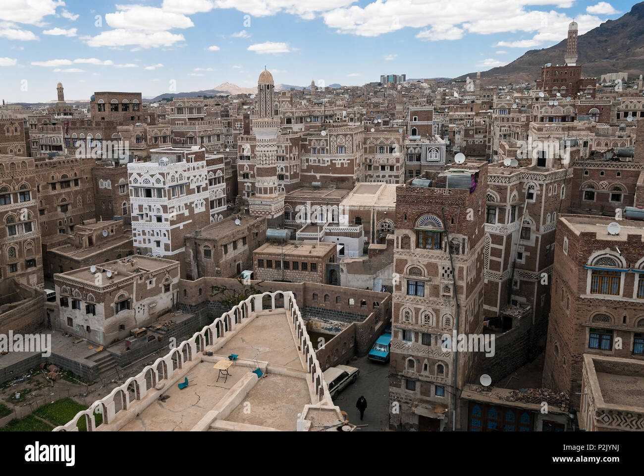 Multi-storey traditional buildings made of stone in Sanaa, Yemen Stock ...