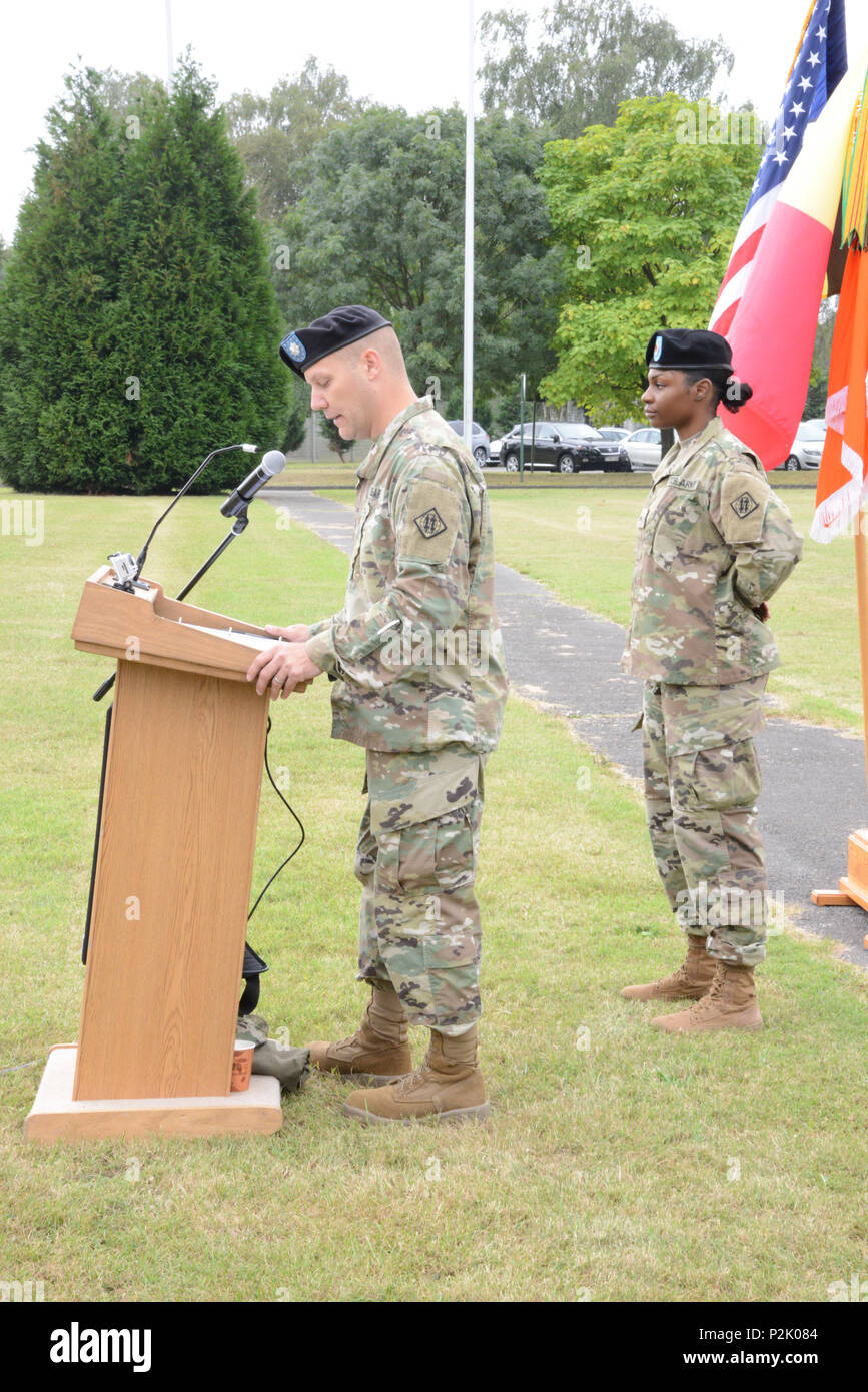 U.S. Lt. Col. Nicholas E. Prisco, 39th Signal Battalion Commander makes ...