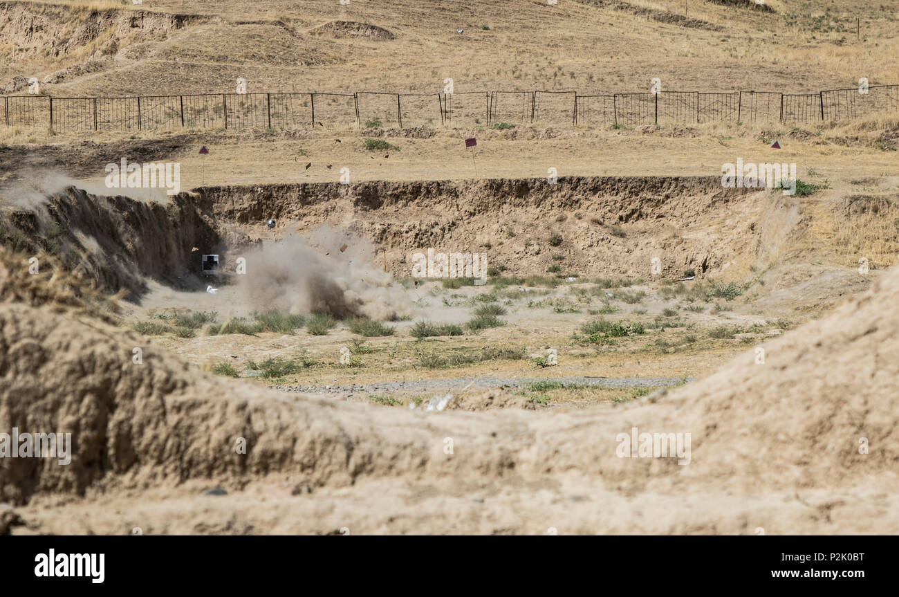 Explosives detonate during a practical exercise Sept. 29, 2016 in ...
