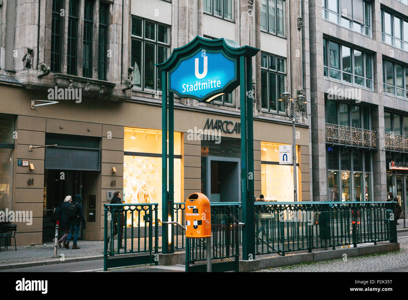 Berlin, Germany 15 February 2018: Sign of the entrance to the subway ...