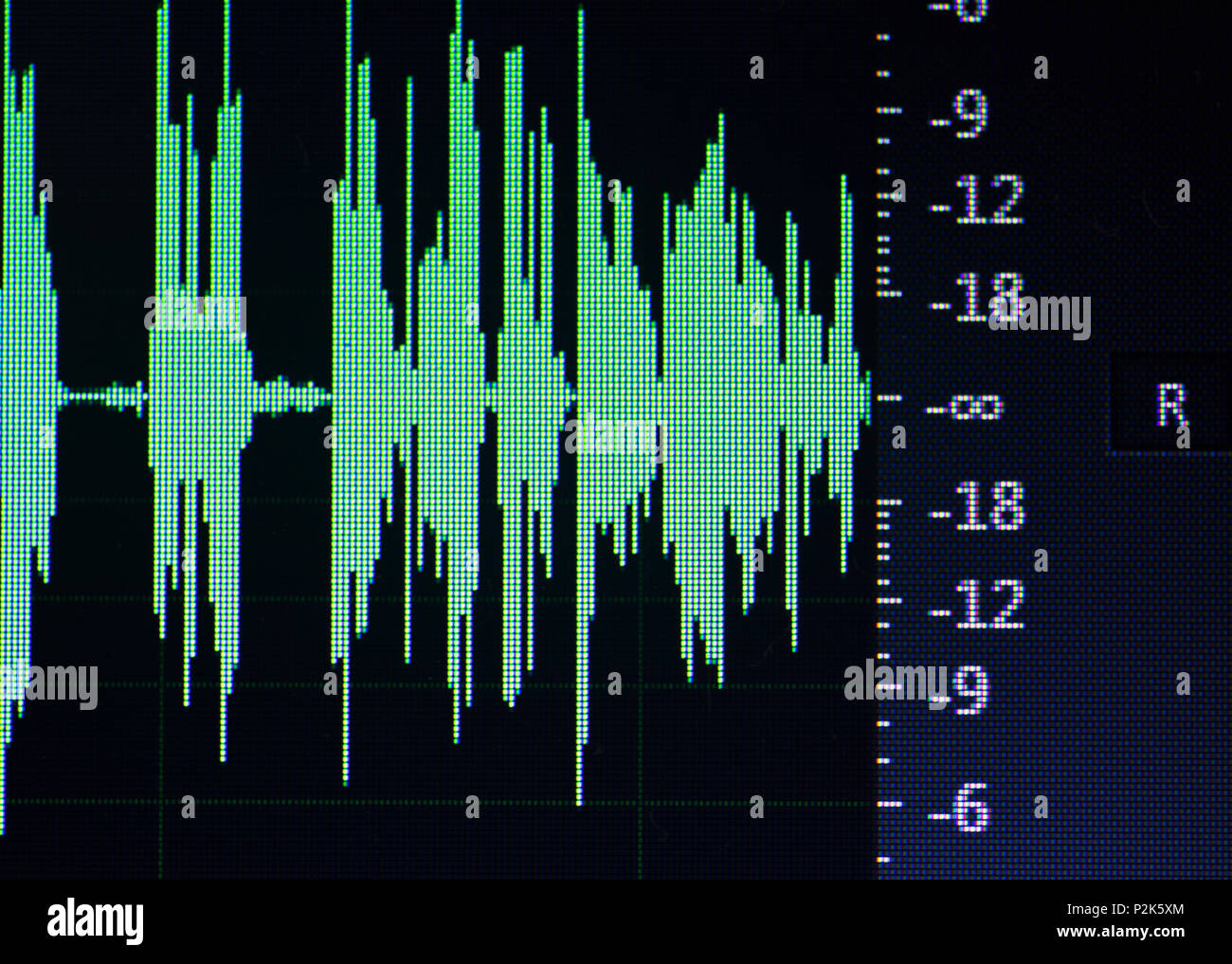 Audio sound wave studio editing computer program screen showings sounds ...