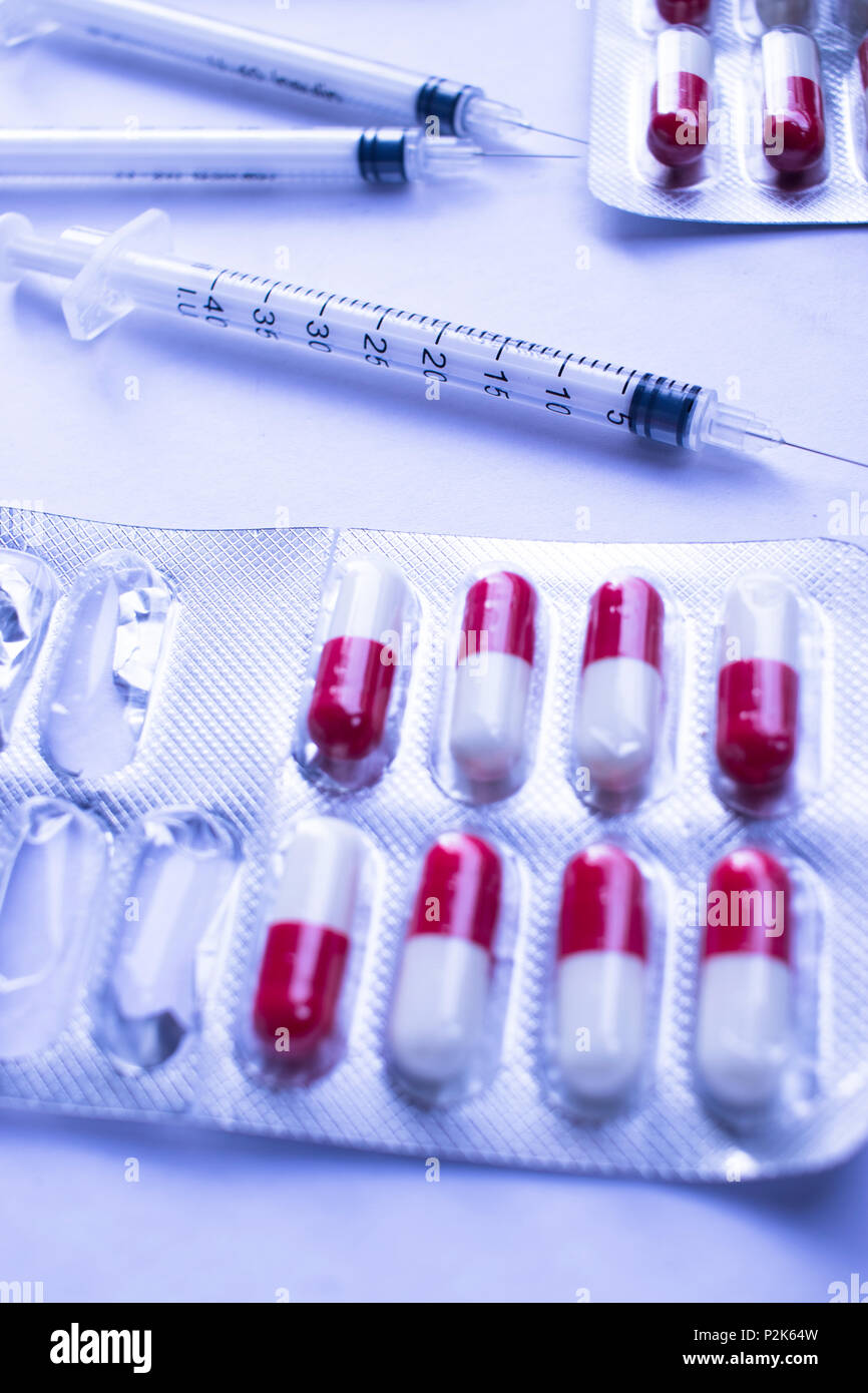 Medical prescription drug pills blister pack of red and white ...