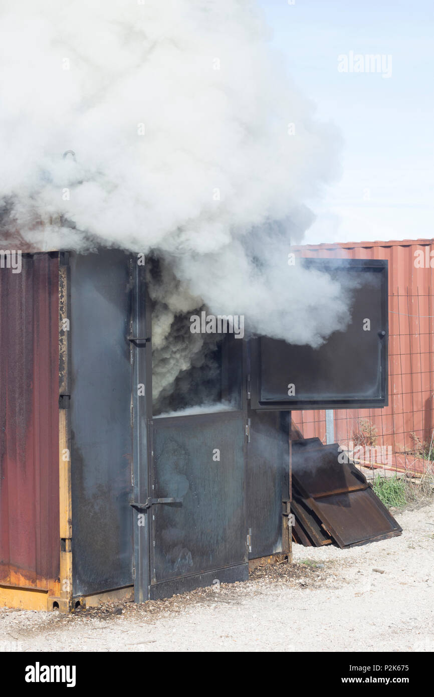 Fire station firefighter training equipment used by fireman to simulate ...