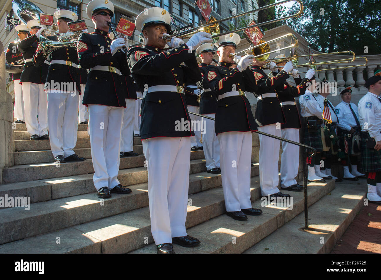 U.S. Marines assigned to U.S. Marine Corps Band, Quantico, Va., play ...
