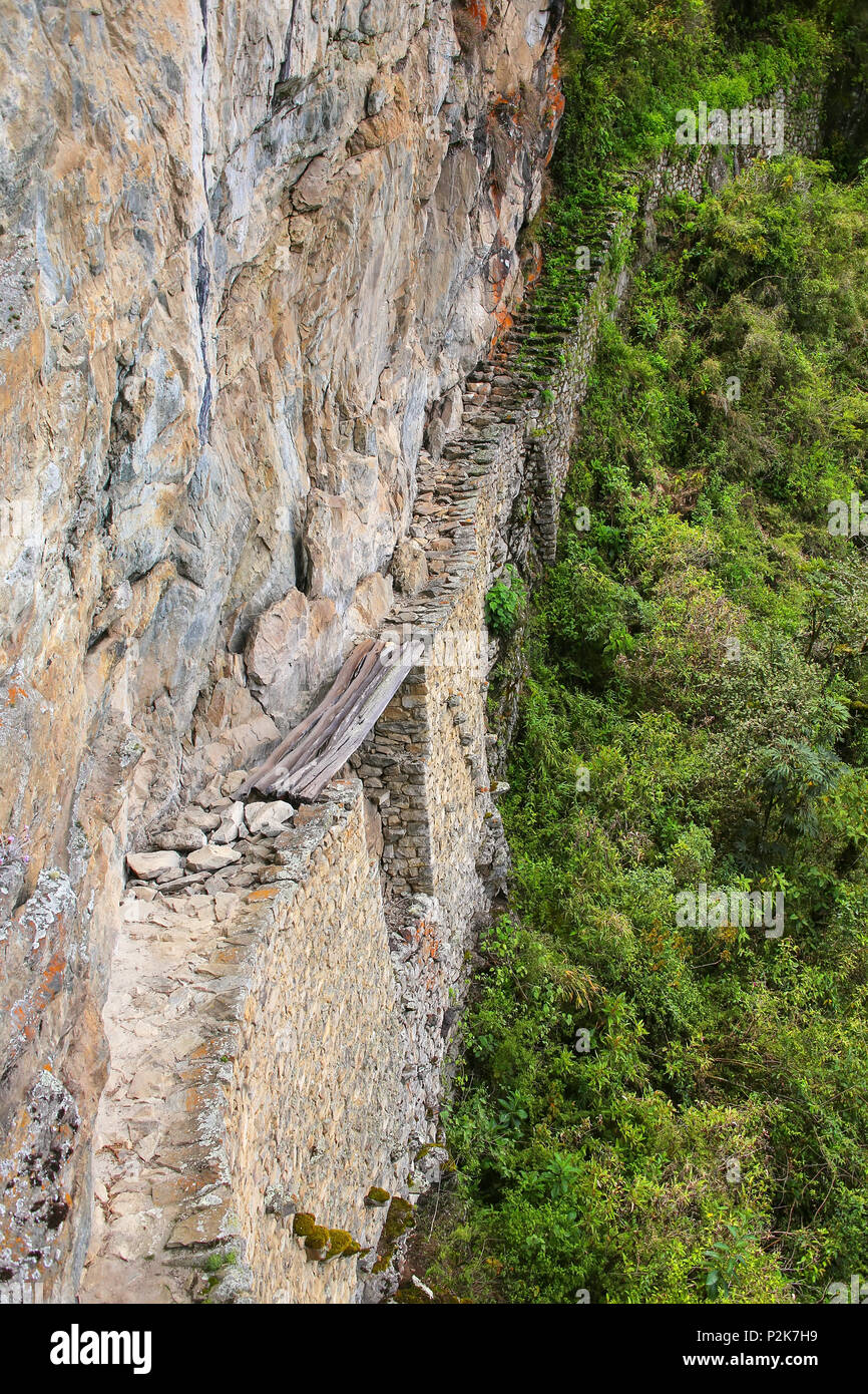 The Inca Bridge near Machu Picchu in Peru. This Bridge is a part of a ...