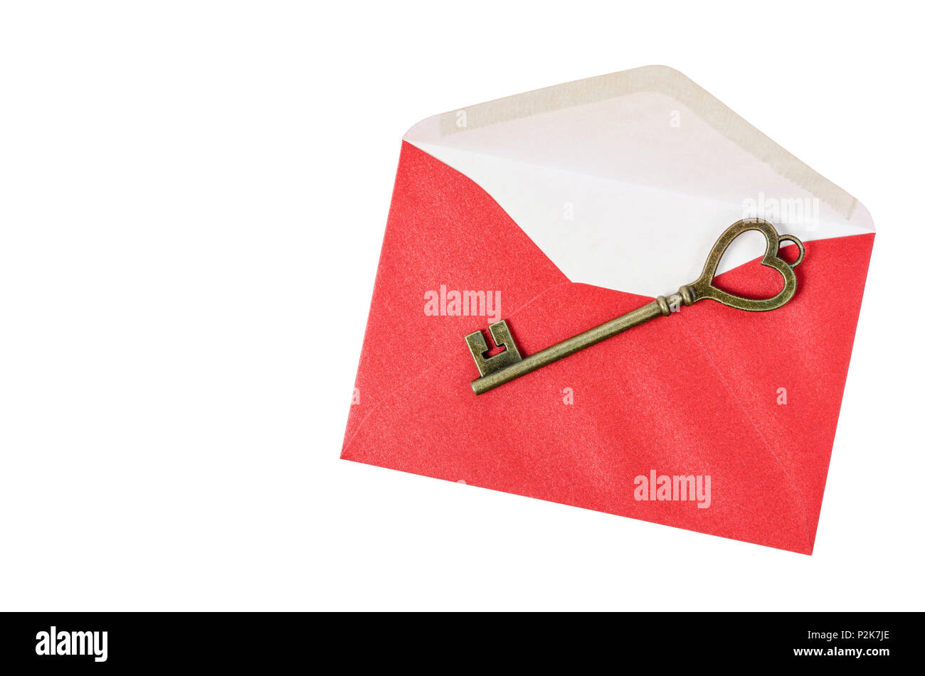 Vintage key on red envelope isolated on white background, Save clipping ...