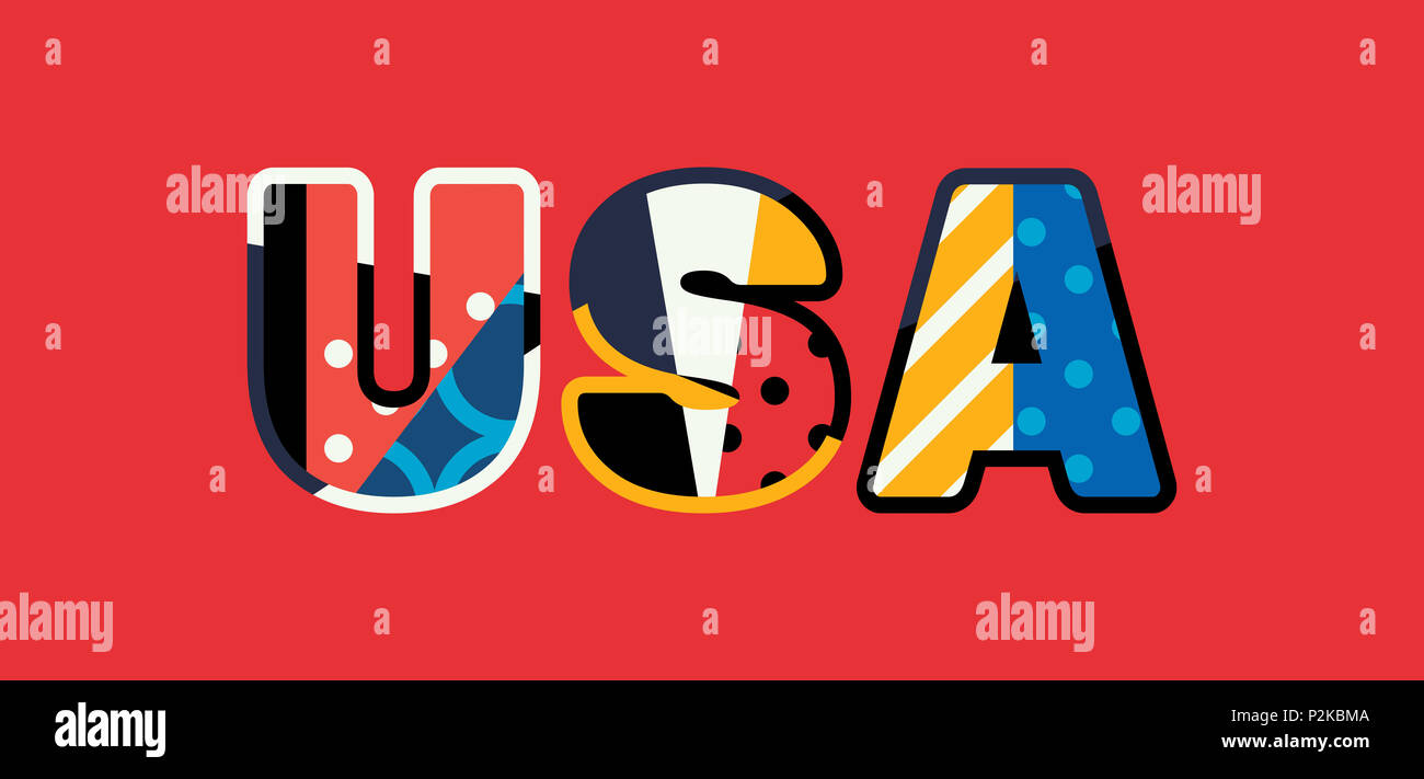 The letters USA concept written in colorful abstract typography Stock ...