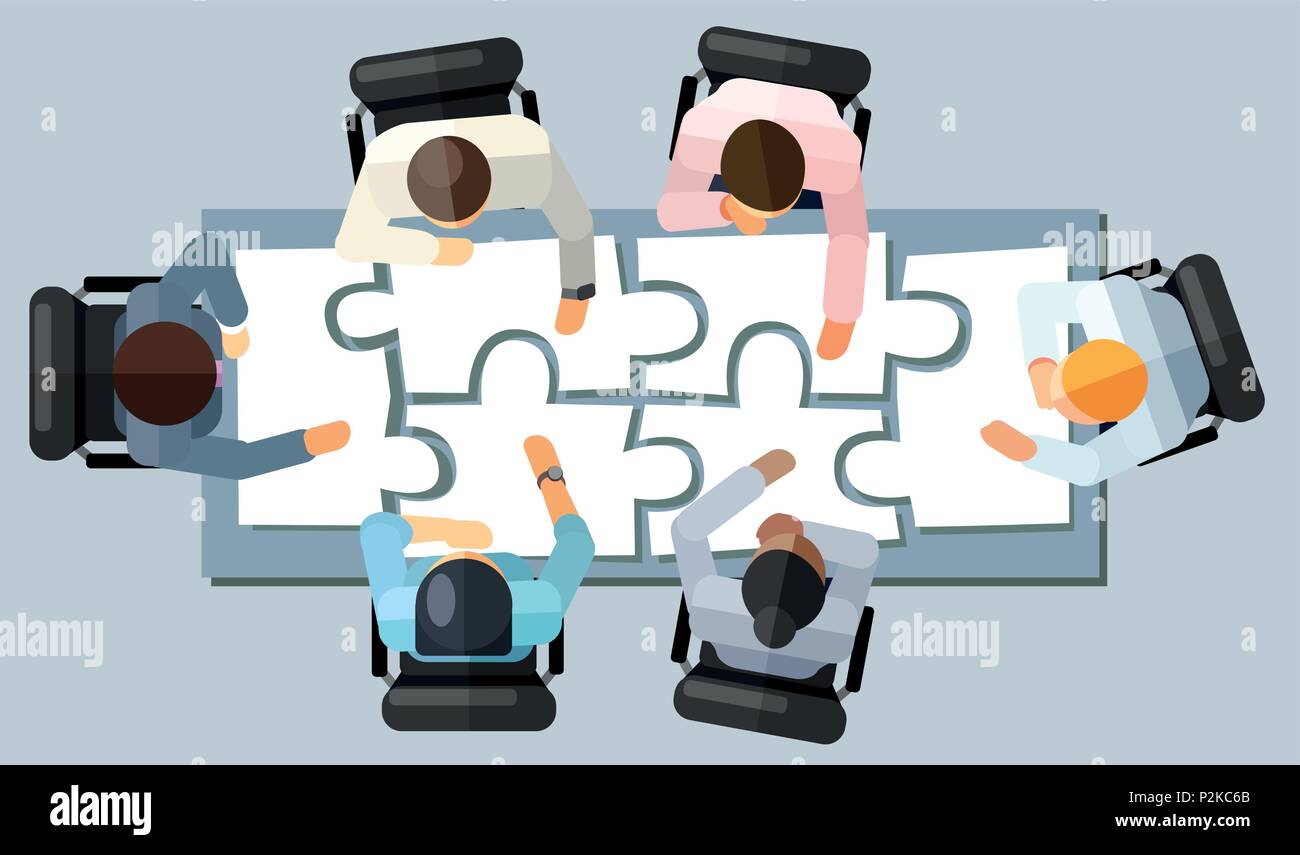 Overhead View Of Round Table Meeting Stock Illustration