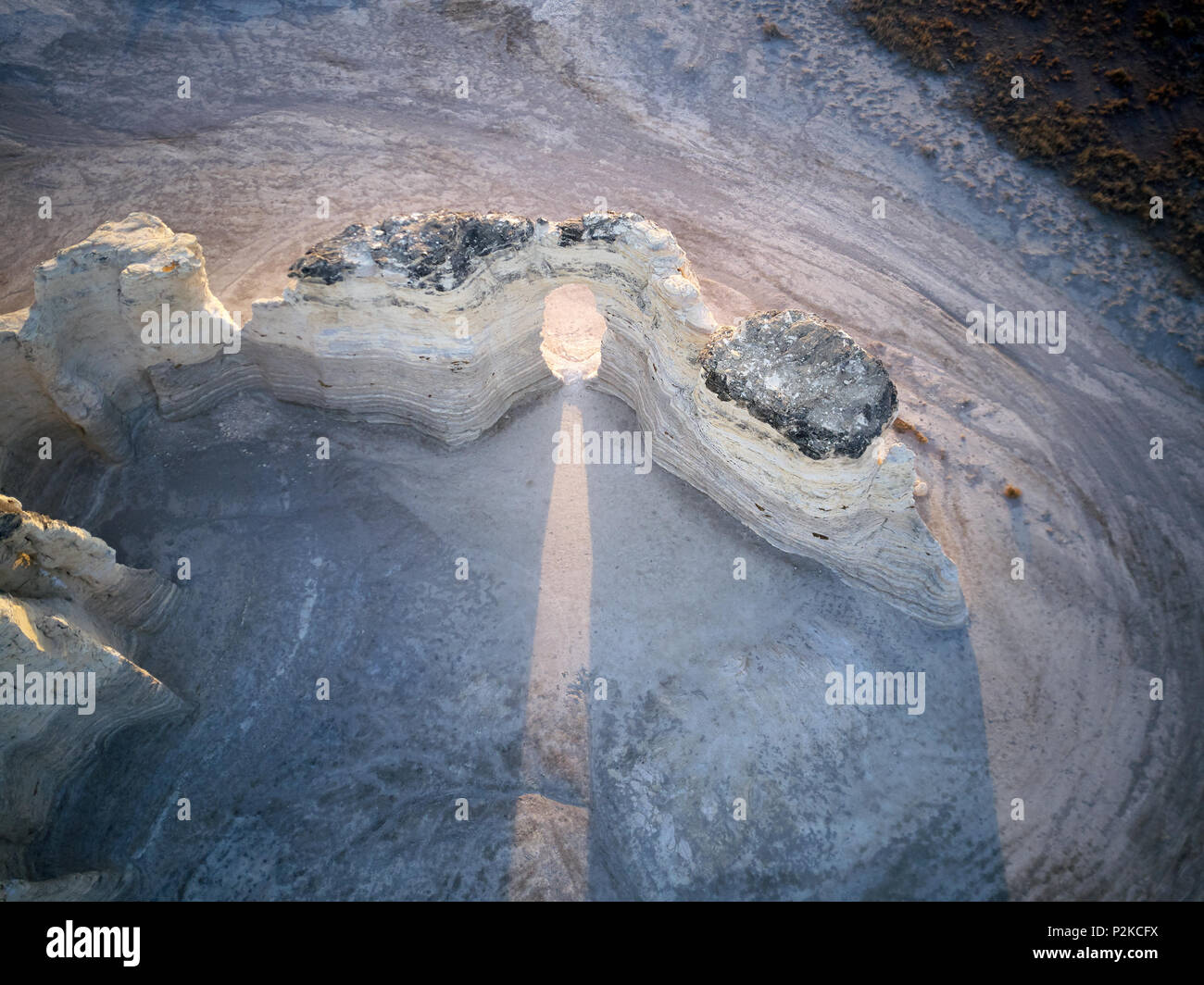 Elevated view of the natural arch formation at Monument Rocks chalk ...