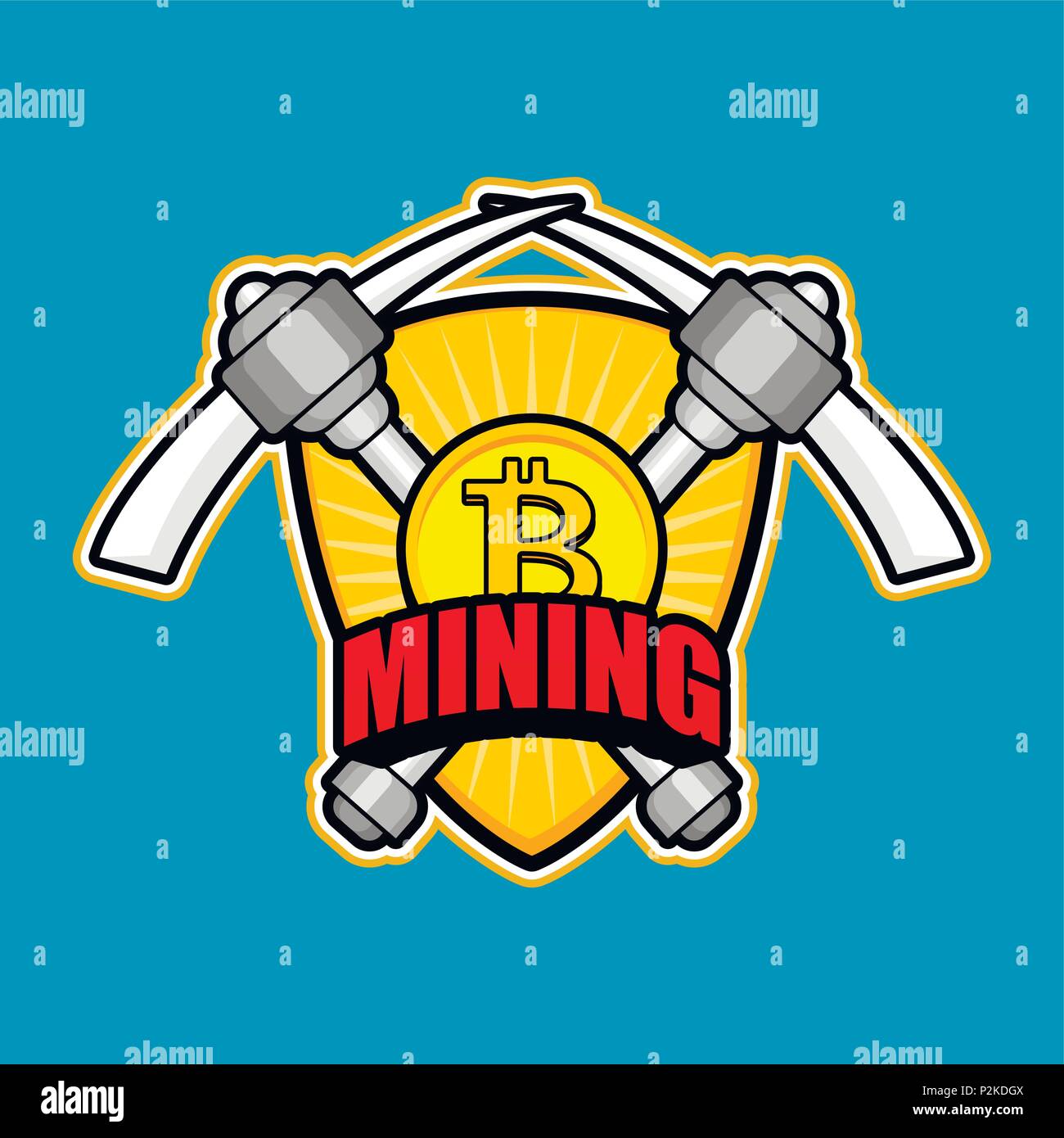 Mining Bitcoin emblem. Pick Cryptocurrency sign. Extraction of Crypto ...