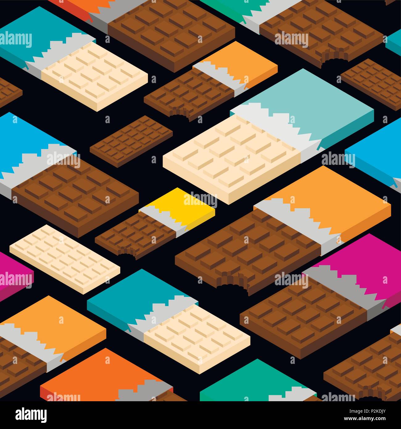 Chocolate bar isometric pattern seamless. Sweetness Vector illustration ...