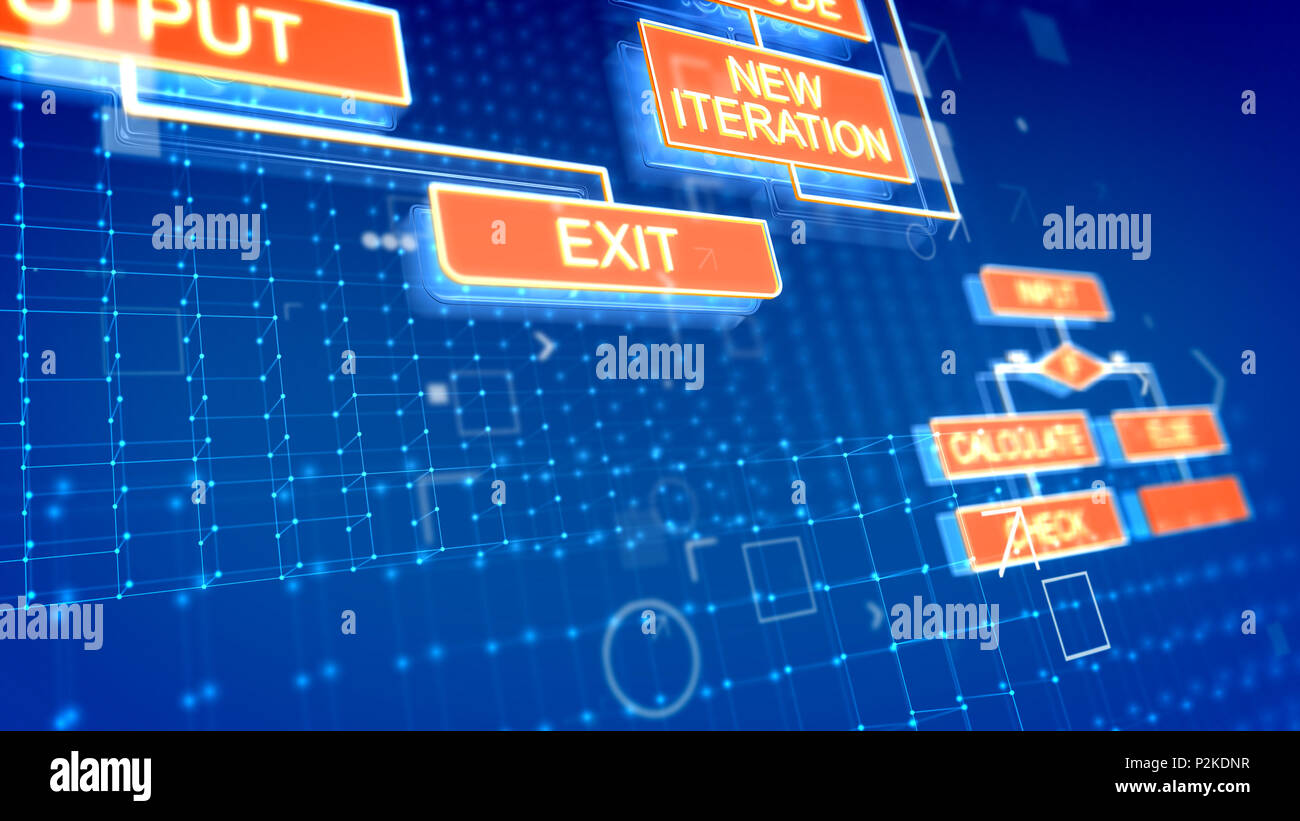 A computer graphics 3d rendering of electronic algorithms placed ...