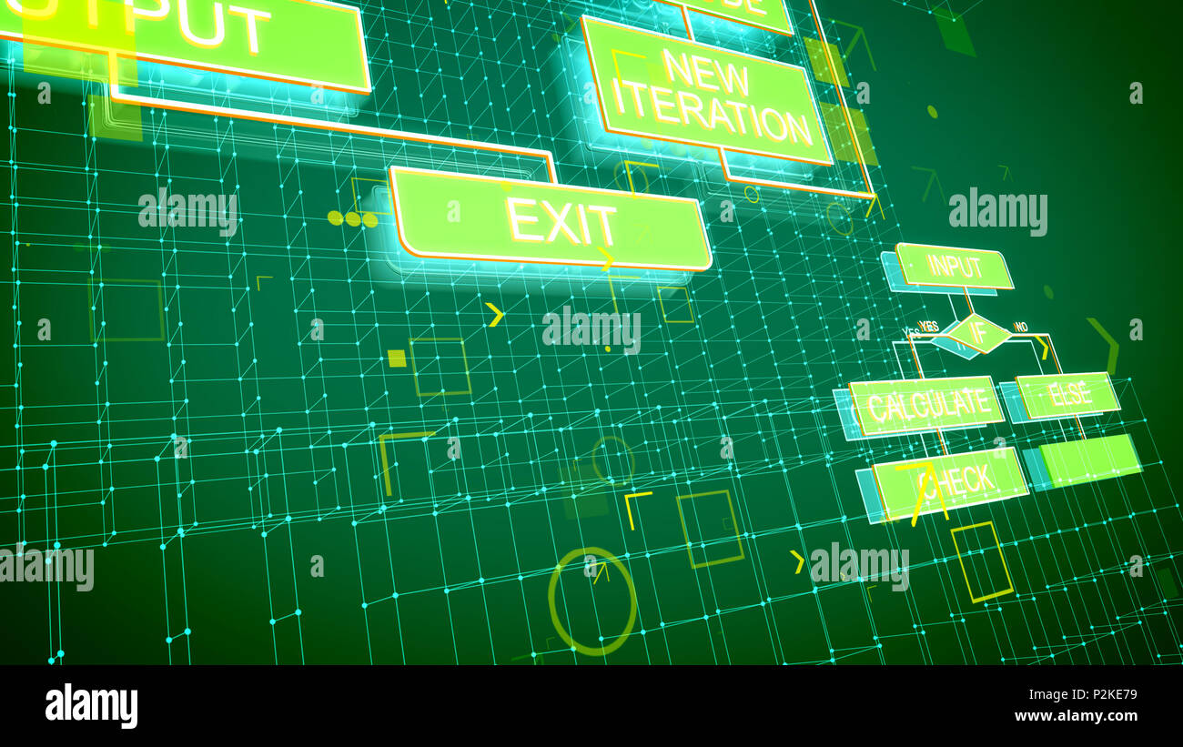 A cutting edge 3d illustration of computer algorithms put diagonally in ...