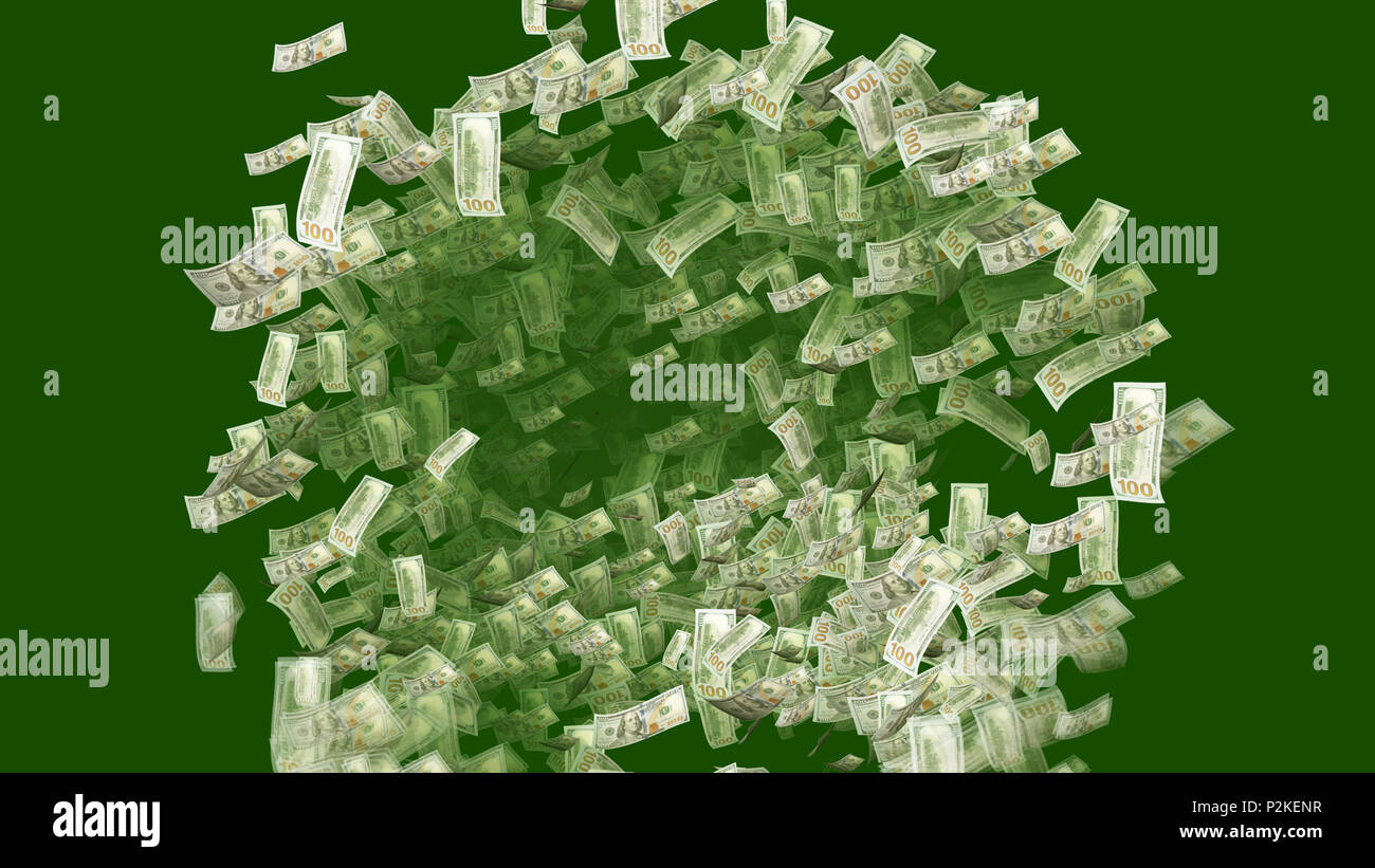 A cheerful 3d illustration of falling American dollars dancing and ...