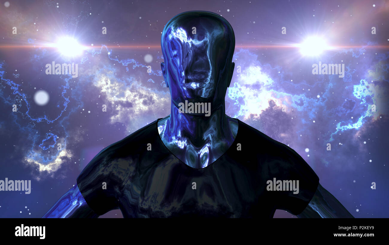 A sci-fi 3d illustration of an android creature without eyes, lips and ...