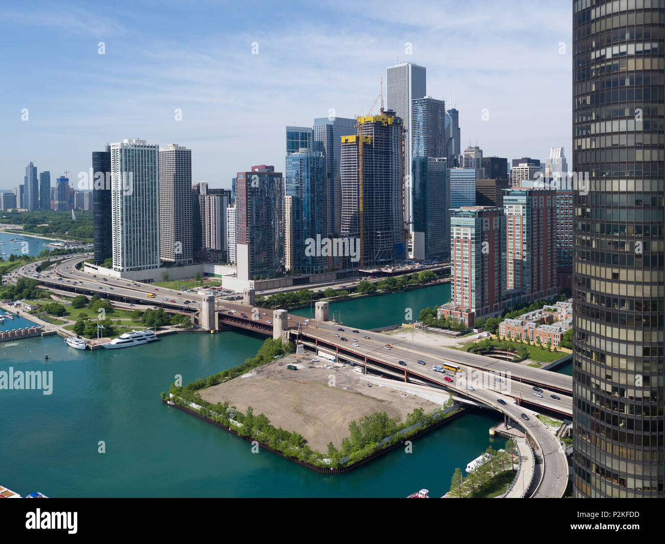 Aerial view of Chicago lakefront shot with a drone at 400 feet Stock ...