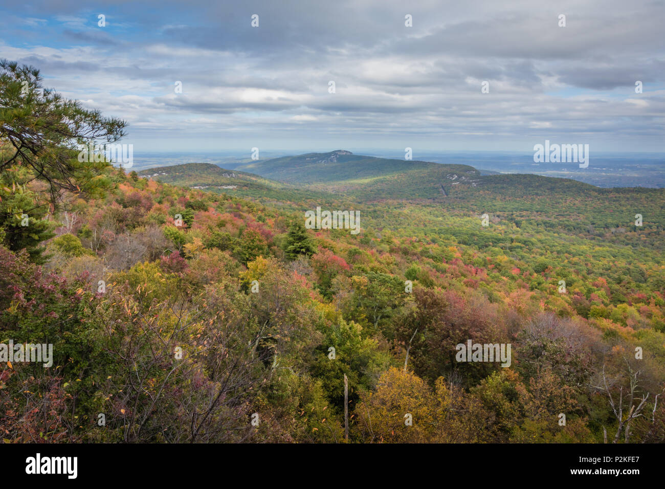 Overlooking the Shawangunk Mountain Range surrounded by bright fall ...