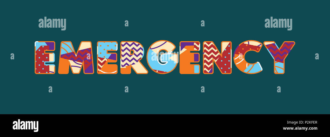 The word EMERGENCY concept written in colorful abstract typography ...